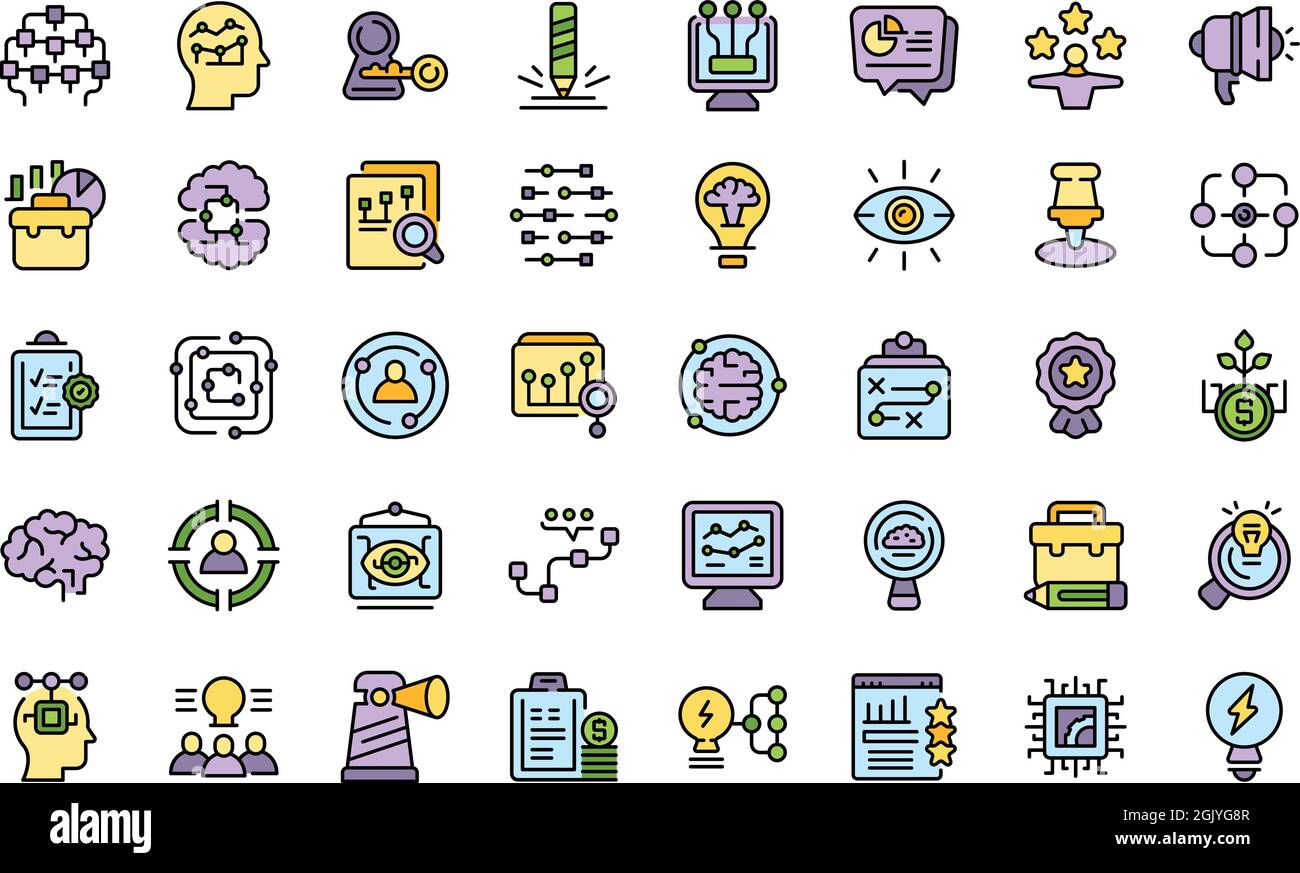 Insight icons set outline vector. Generation brainstorm. Curiosity ...