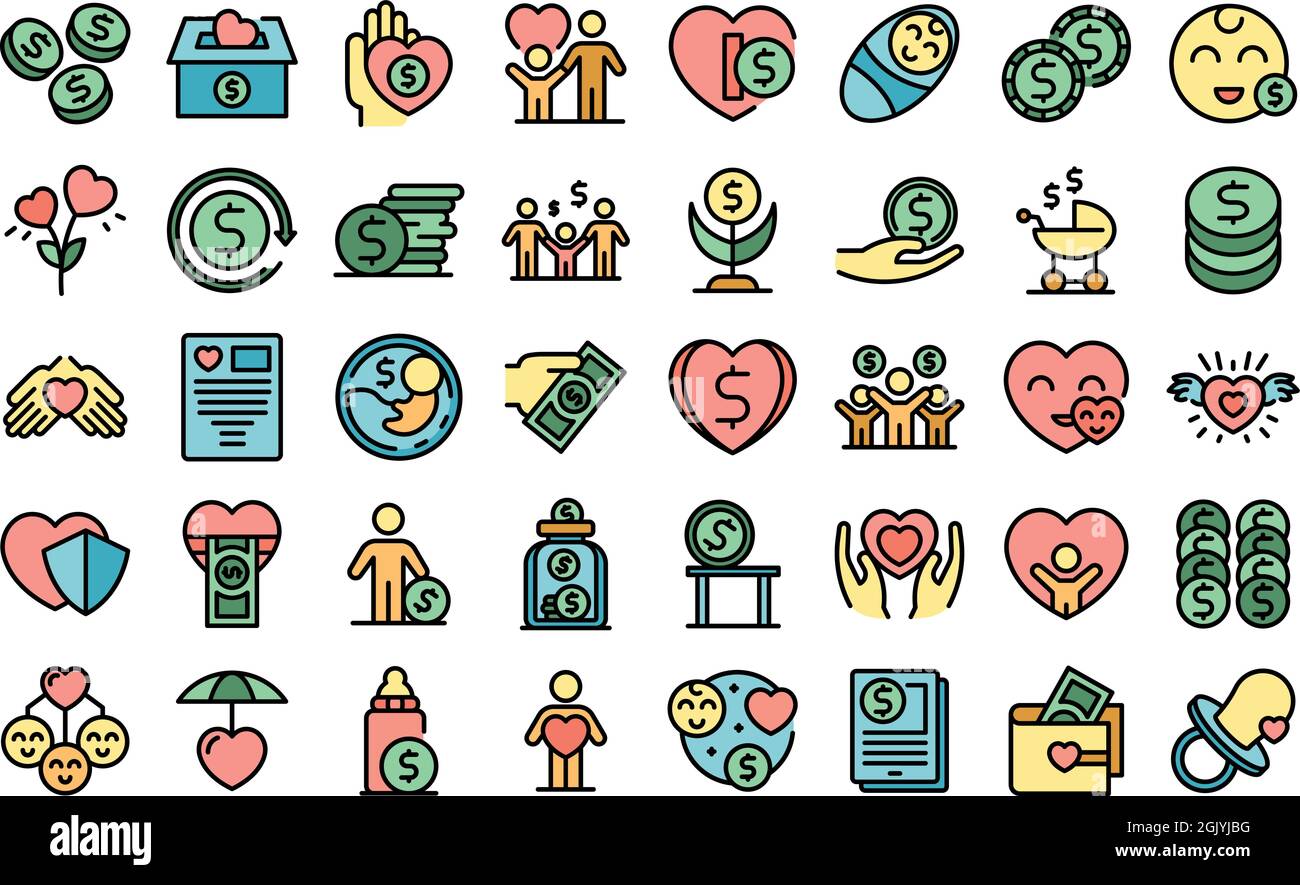 Child support icons set outline vector. Family childcare. Adoption ...