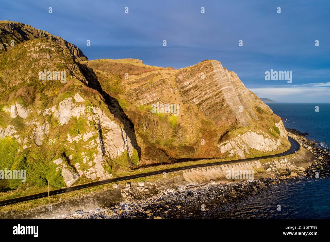 Northern Ireland, UK. Atlantic coast. Cliffs and Antrim Coast Road, a.k ...