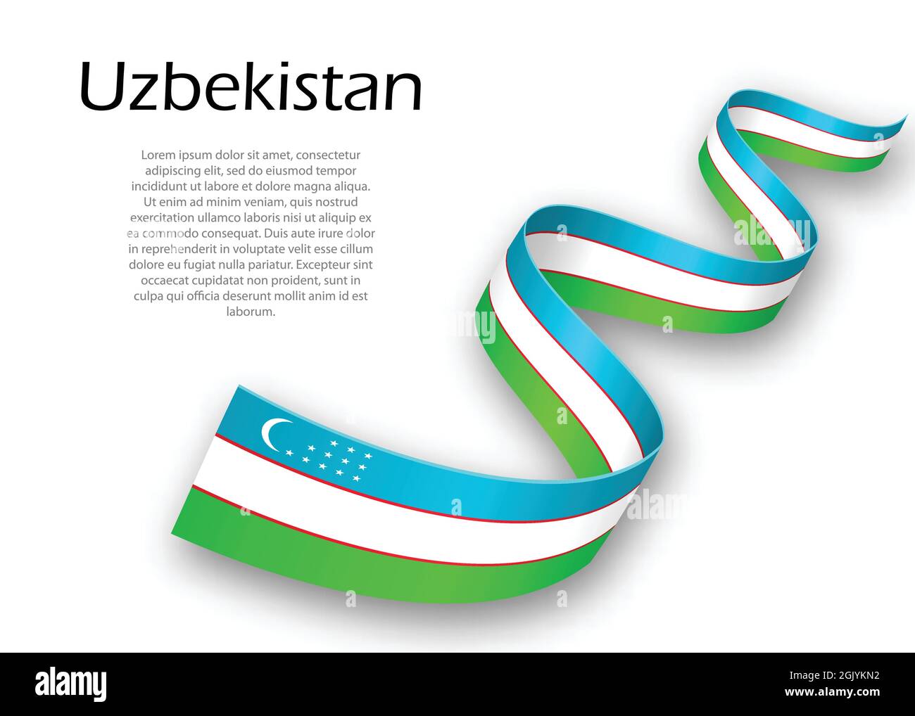 Waving ribbon or banner with flag of Uzbekistan. Template for ...