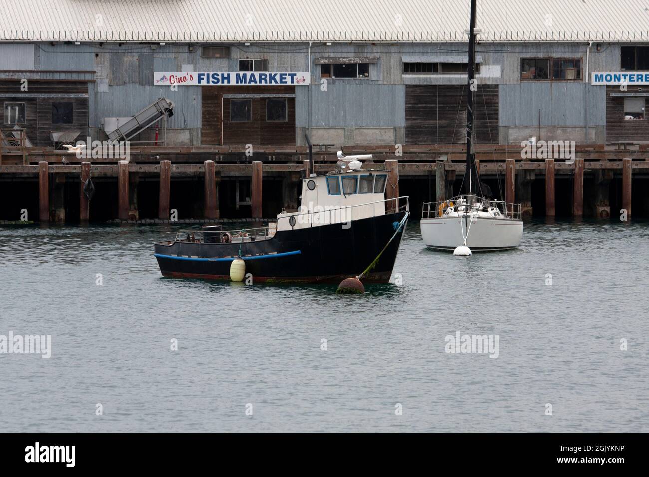 Boats in front of the commercial wharf in Monterey, California Stock ...