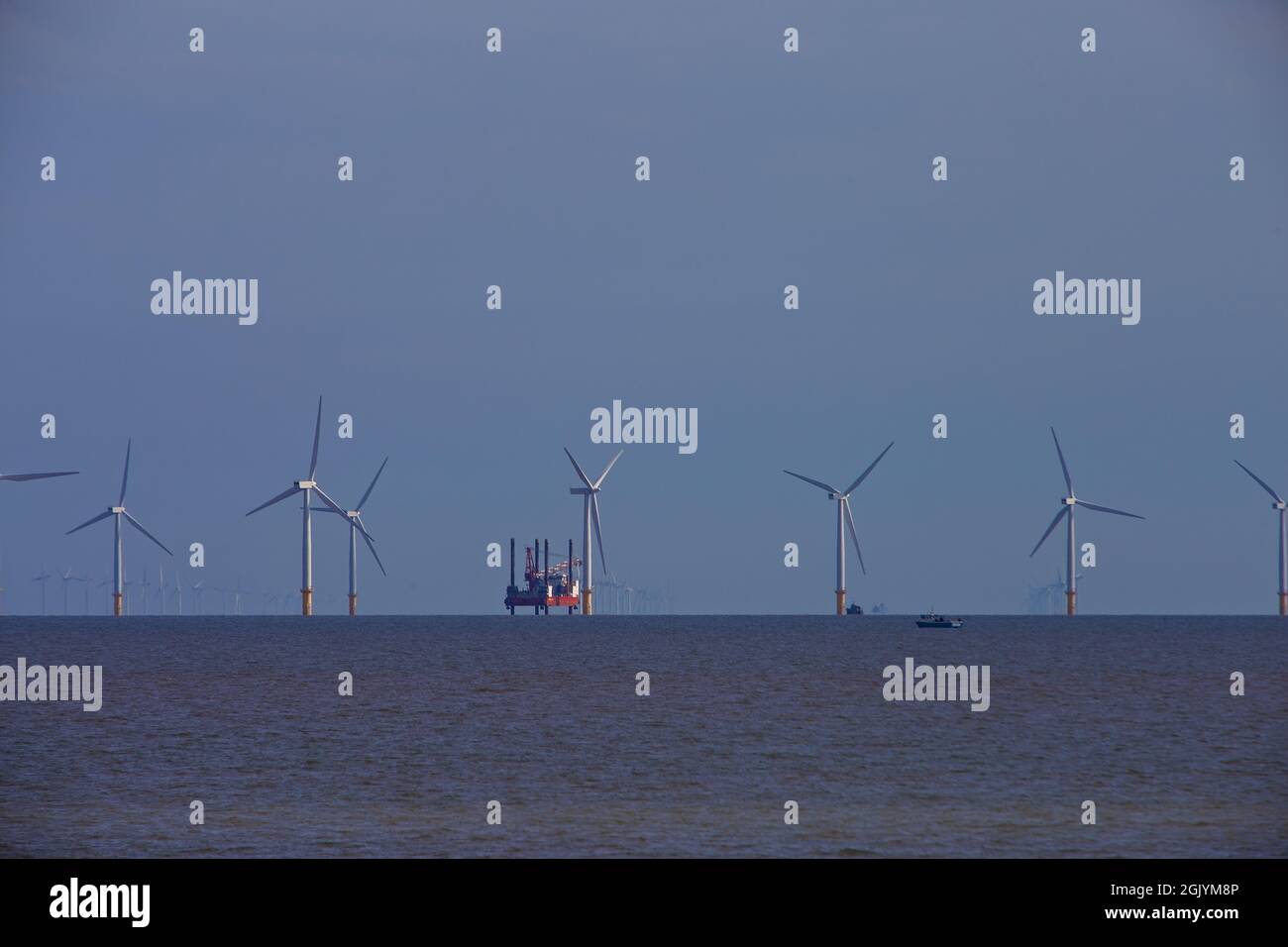 Maintenance platform Wind Pioneer working at Gunfleet Sands wind farm ...