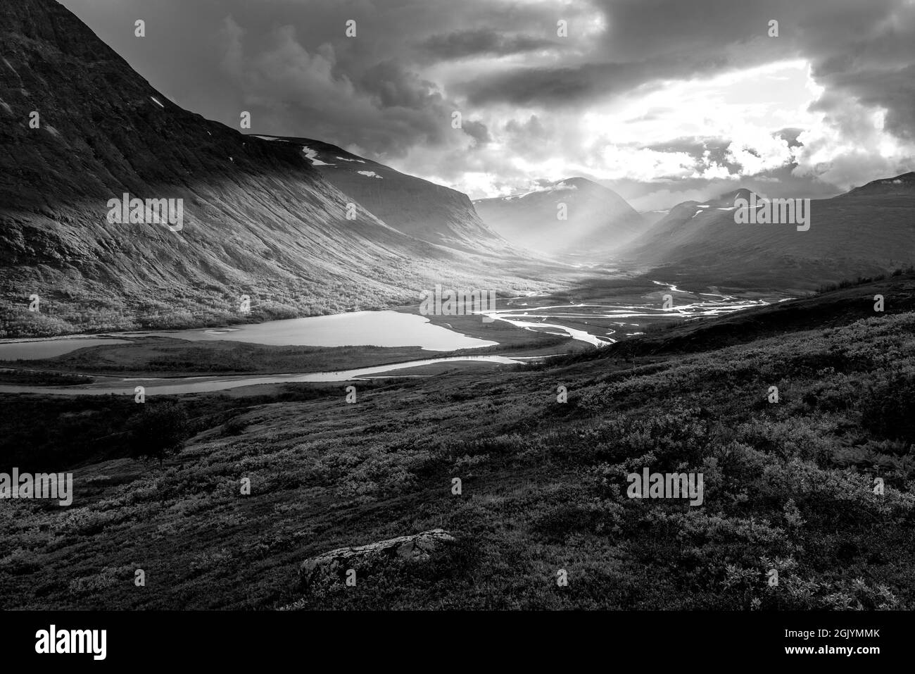 Remote harsh arctic landscape in rough weather in Sarek national park ...