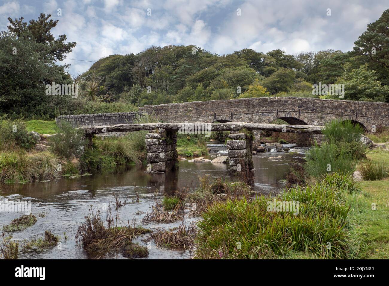 Clappers Bridge and road bridge with river running through Stock Photo ...