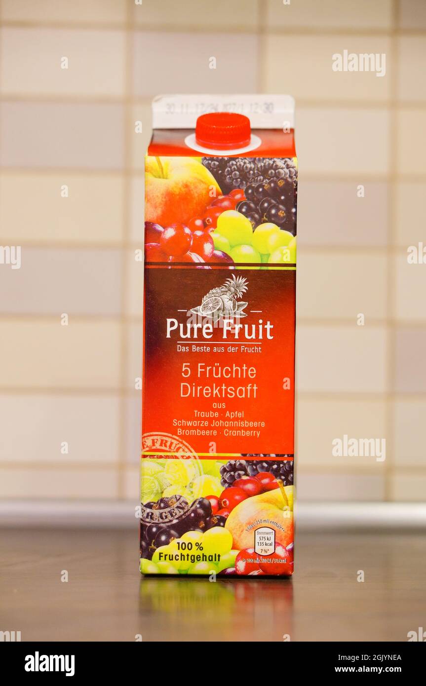POZNAN, POLAND - May 31, 2017: A German Pure Fruit juice in a package ...