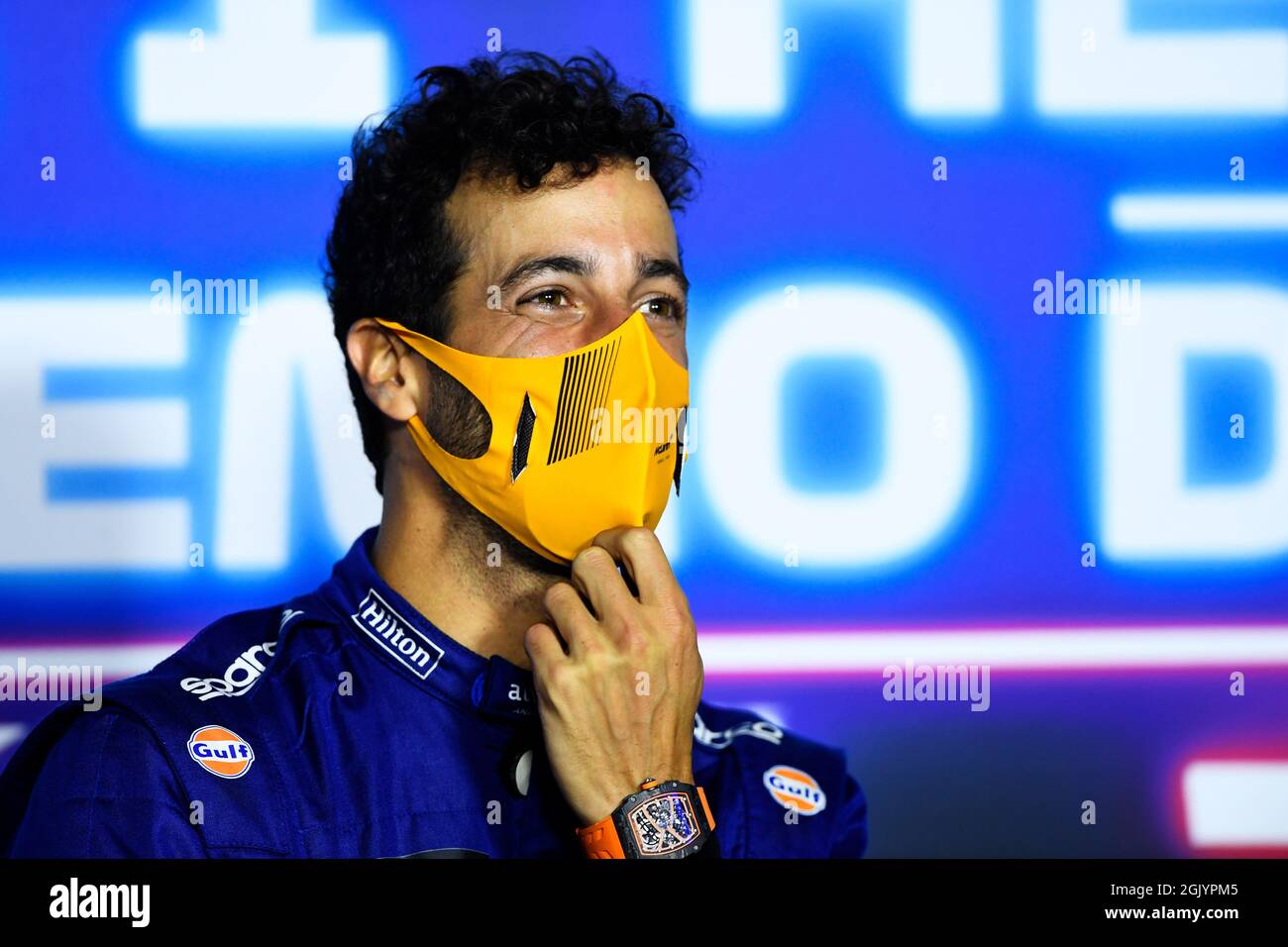 Daniel Ricciardo (AUS) McLaren in the post race FIA Press Conference ...
