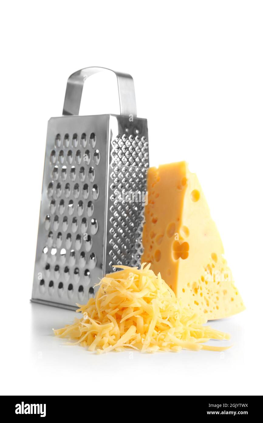 Grater and cheese on white background Stock Photo - Alamy
