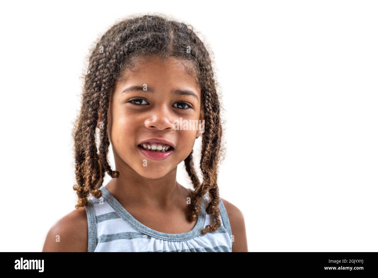 Little girl doing facial expressions face on white Stock Photo - Alamy