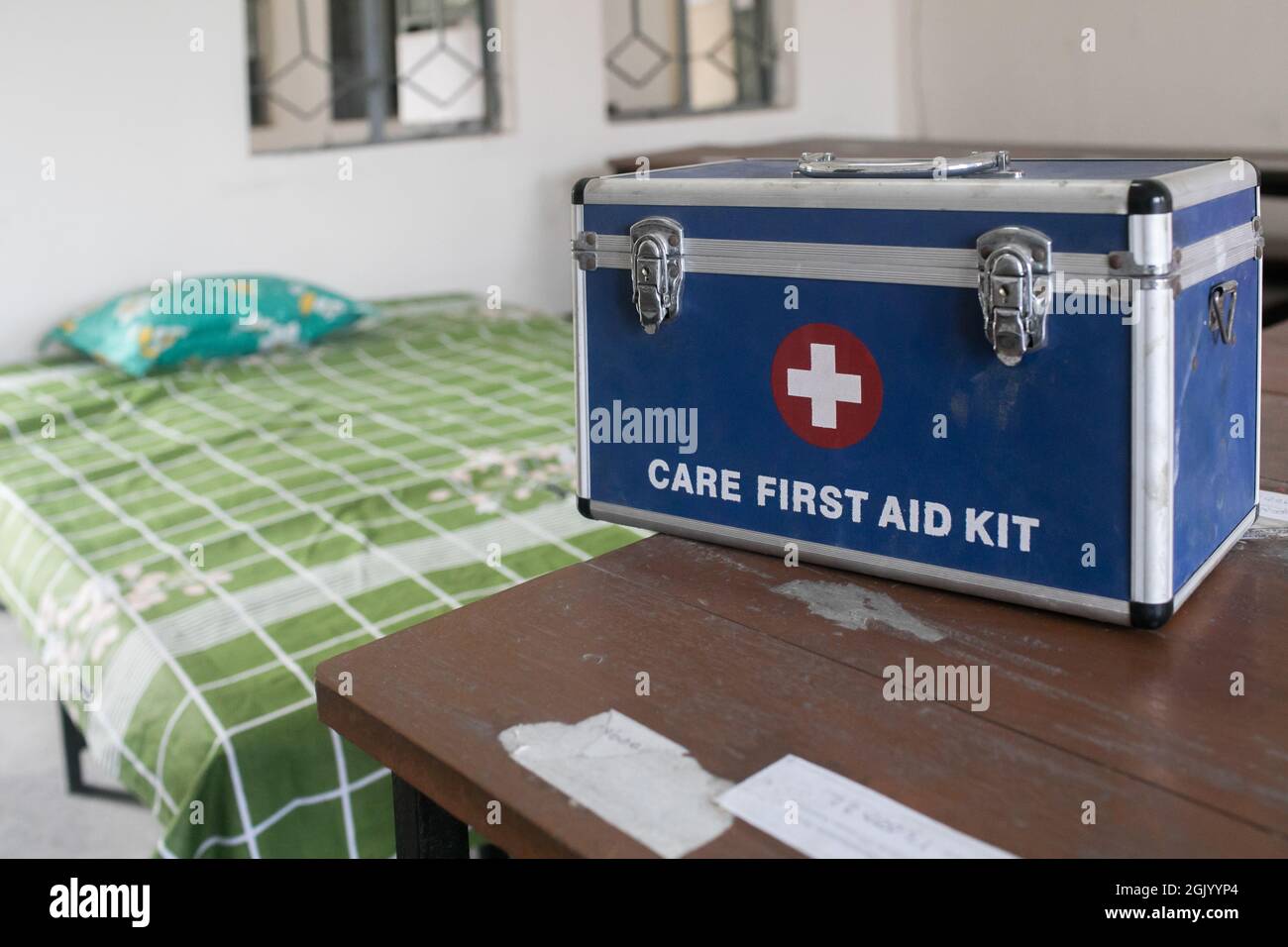 A first aid kit seen in an Isolation center at Dhanmondi government ...