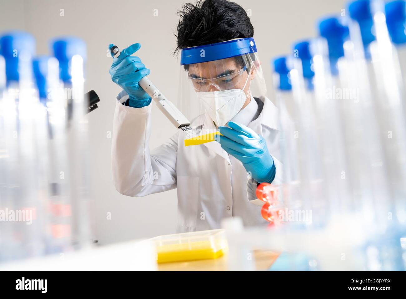 Laboratory assistant conducting experiments for laboratory research ...