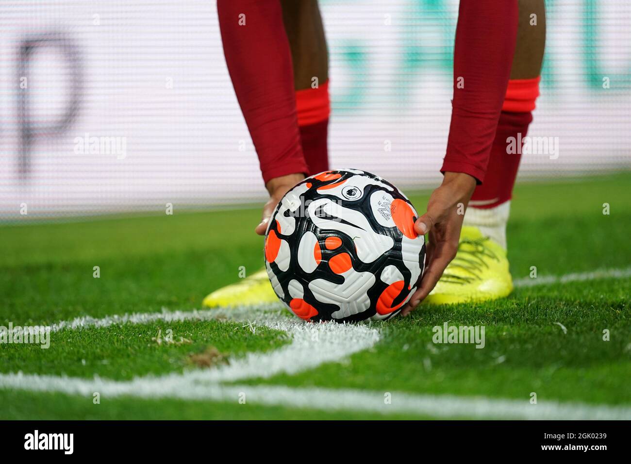 The ball is placed down for a corner kick during the Premier League ...