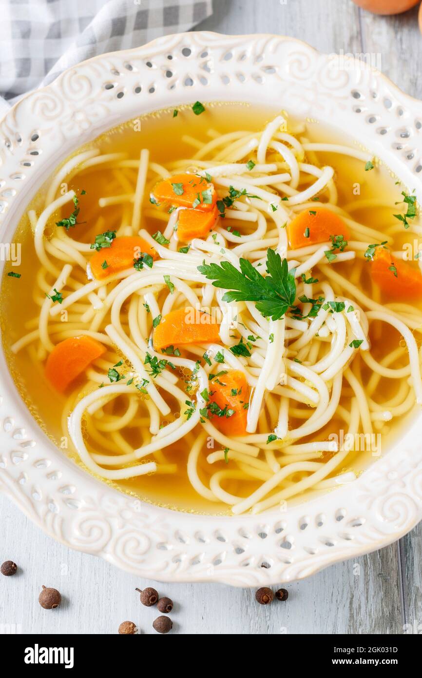Broth soup traditional festive dish Stock Photo - Alamy