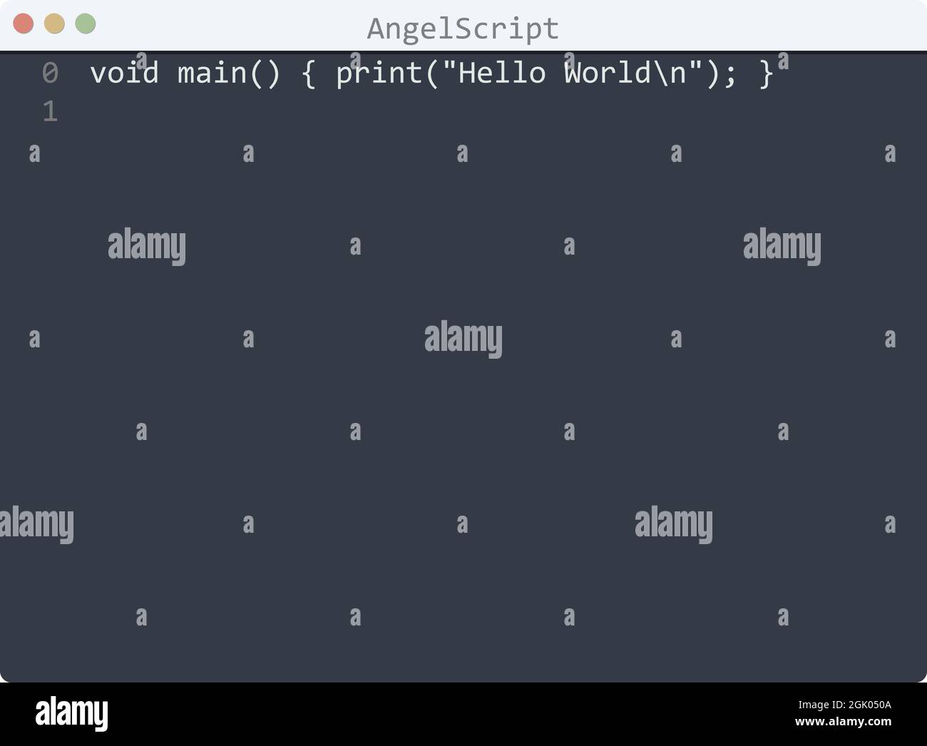 AngelScript language Hello World program sample in editor window illustration Stock Vector Image ...