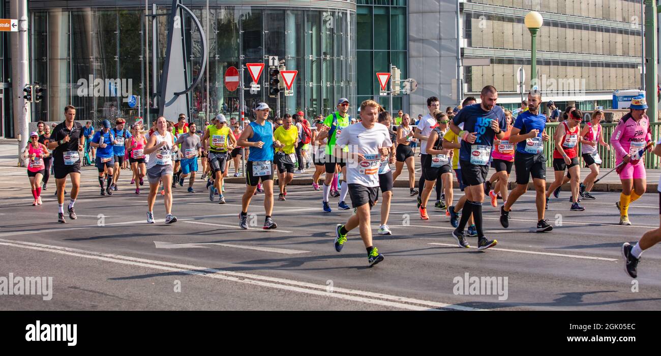 VIENNA - September 12, 2021: The 38 Vienna Marathon. People running ...