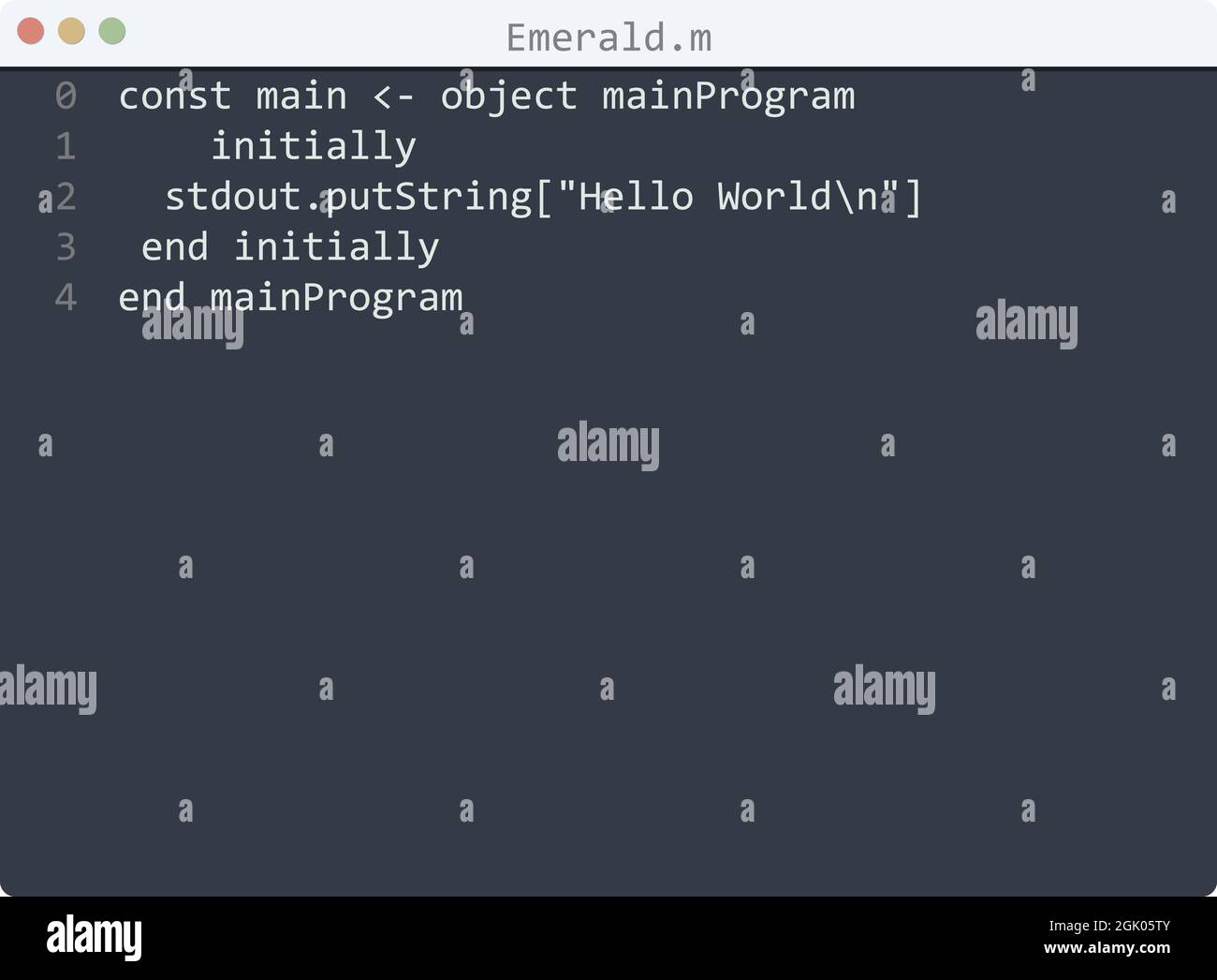 Emerald Language Hello World Program Sample In Editor Window