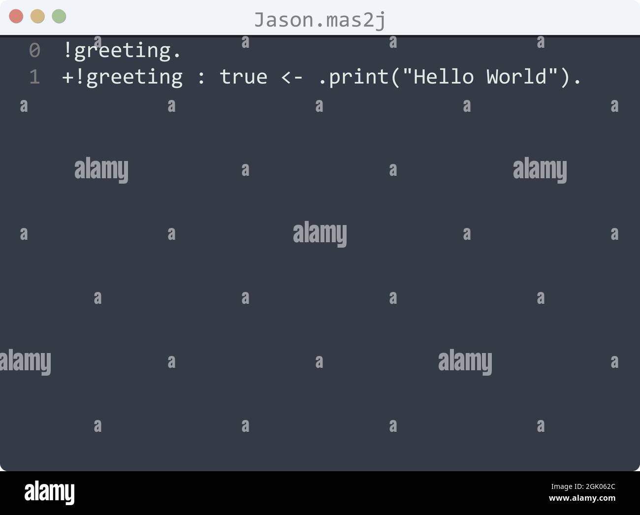 Jason language Hello World program sample in editor window illustration ...