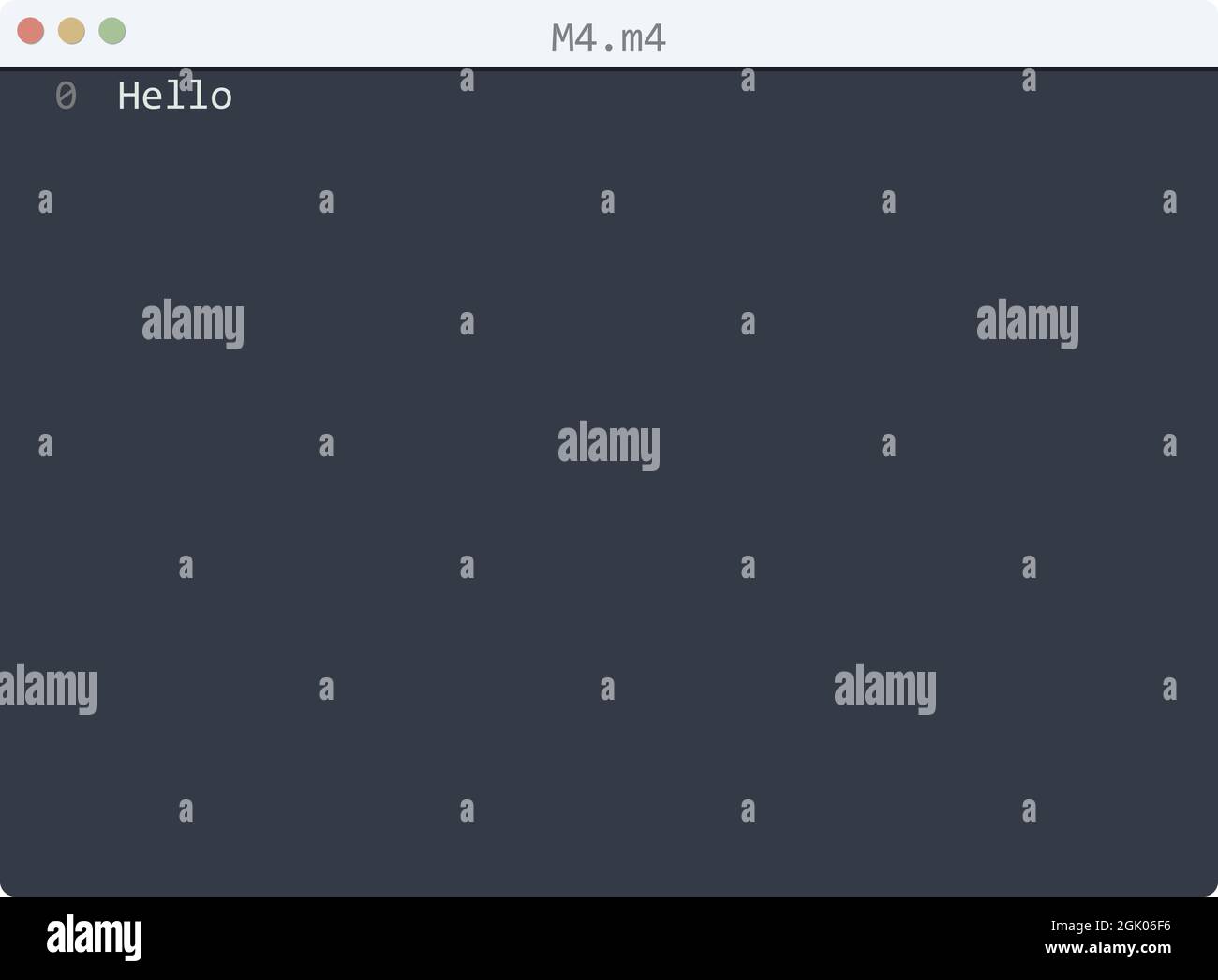 M4 language Hello World program sample in editor window illustration ...