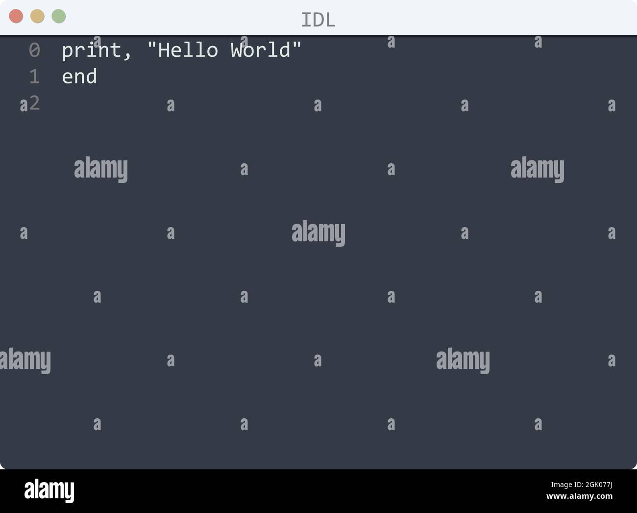 IDL language Hello World program sample in editor window illustration ...
