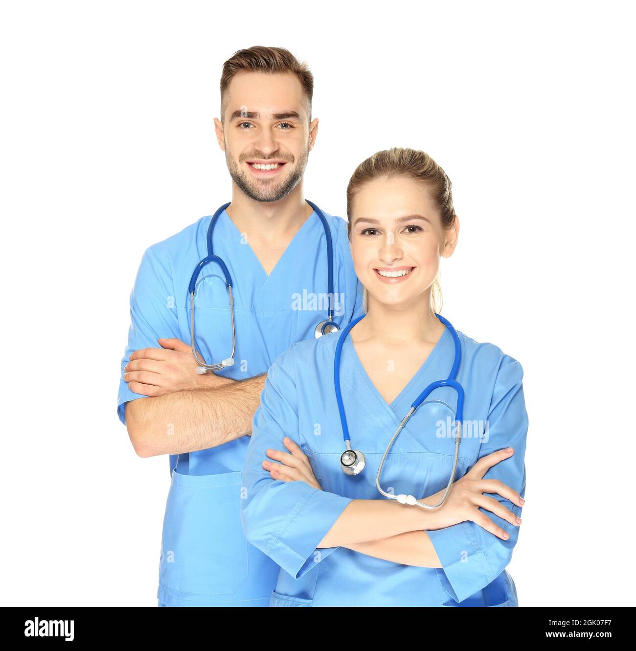 Doctor and medical assistant on white background Stock Photo - Alamy