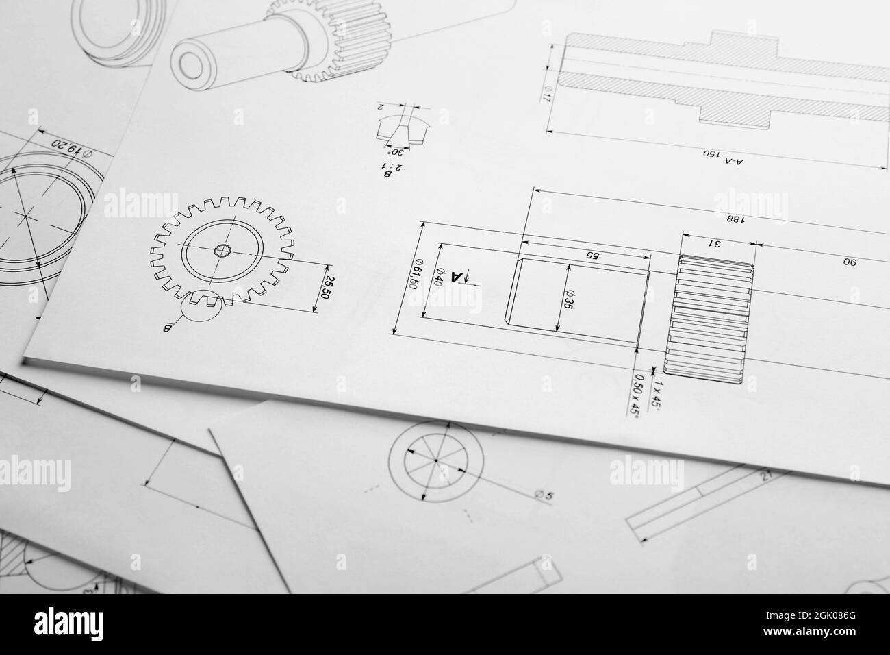 Part blueprints as background. Engineering concept Stock Photo - Alamy