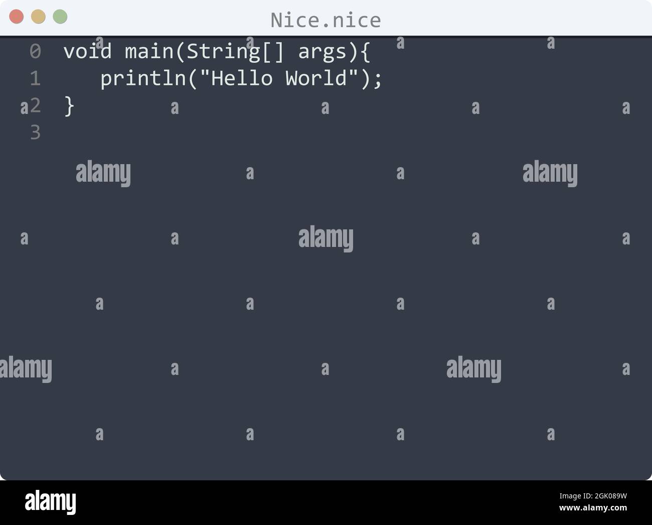 Nice language Hello World program sample in editor window illustration ...
