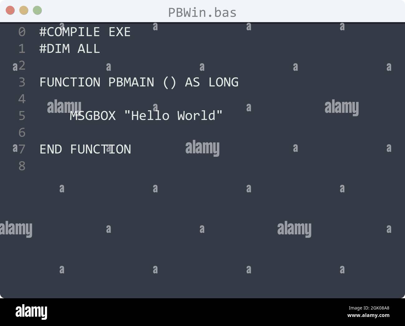PBWin language Hello World program sample in editor window illustration Stock Vector Image & Art ...