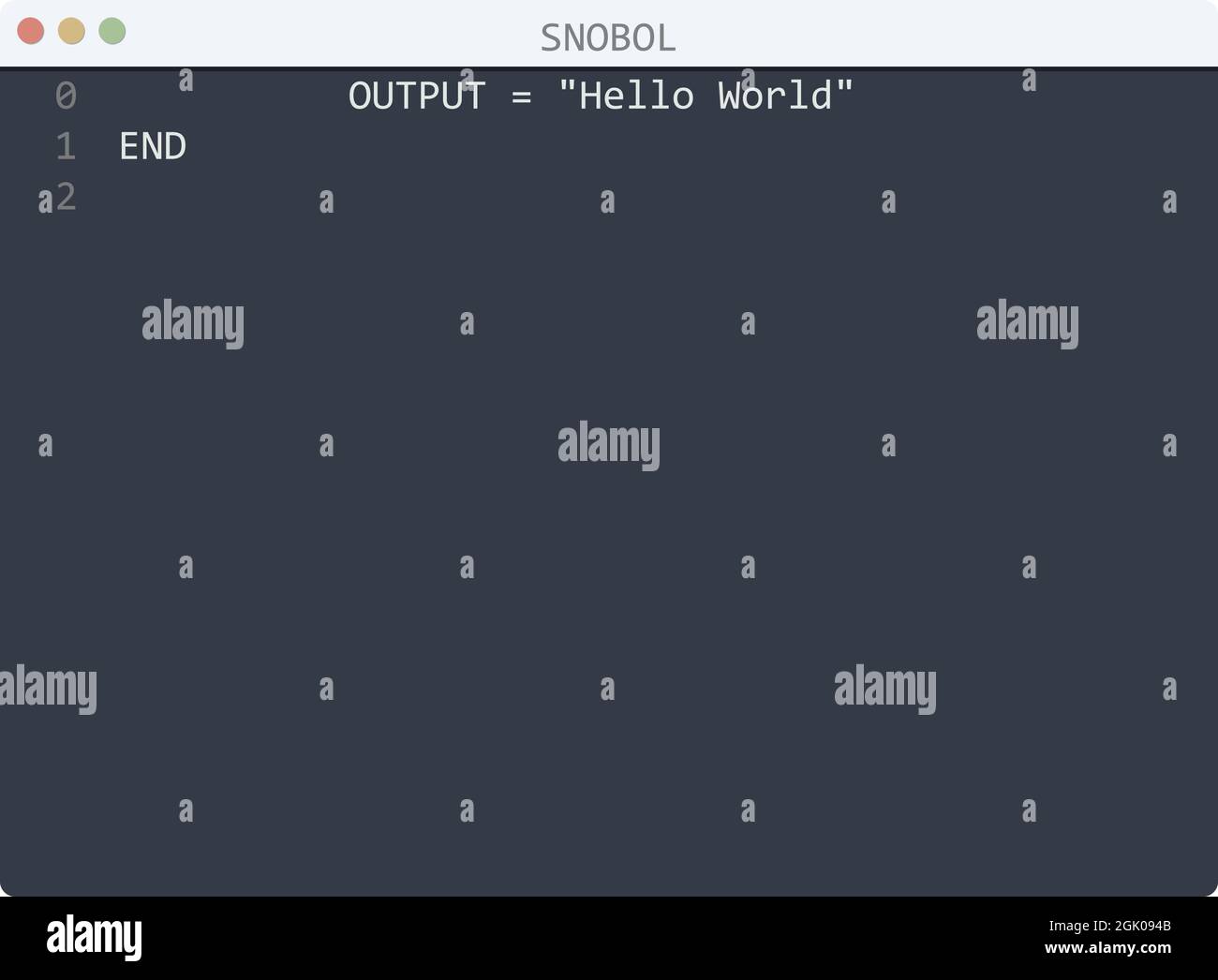 SNOBOL language Hello World program sample in editor window illustration Stock Vector Image ...