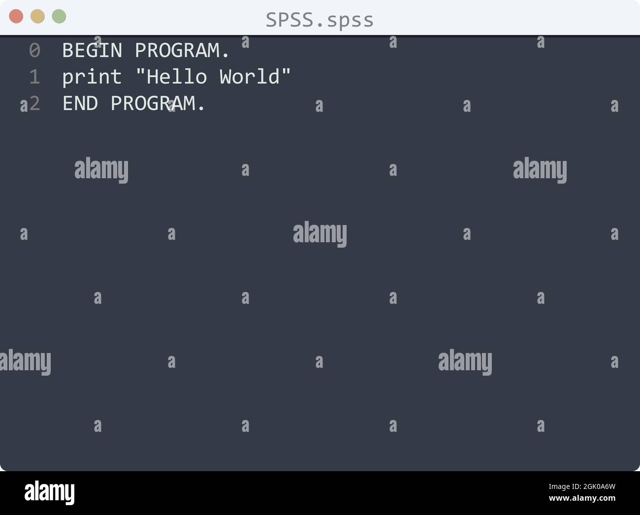 SPSS language Hello World program sample in editor window illustration ...