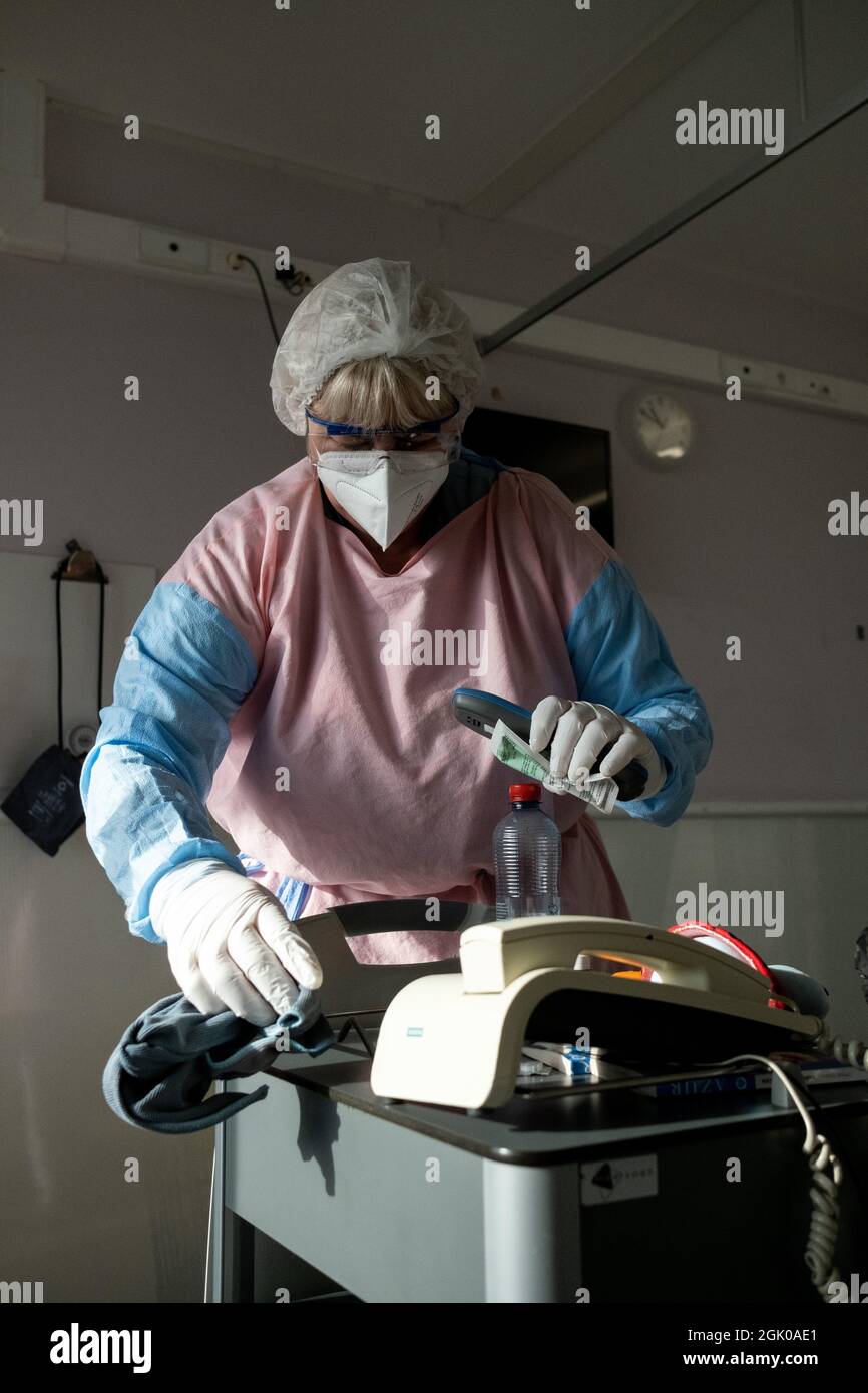 Medical staff cleaning and getting ready for the day at the Intensive ...