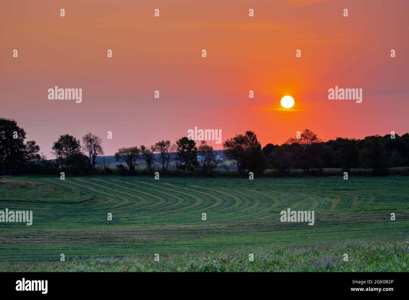 Wisconsin farmland in-front of a colorful sunrise, horizontal Stock ...