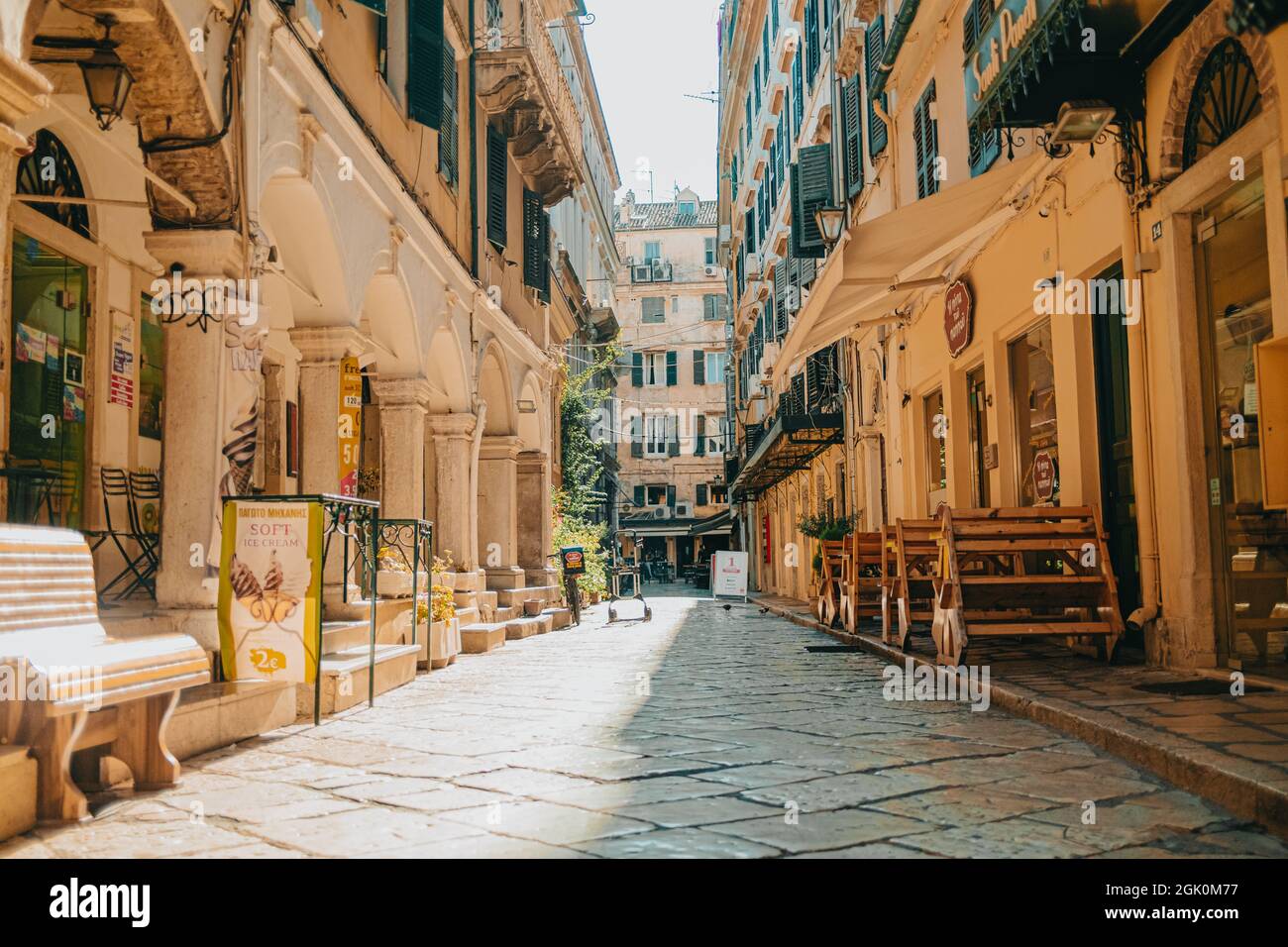 Corfu, Greece - September 2021. Beautiful cozy narrow street in old ...