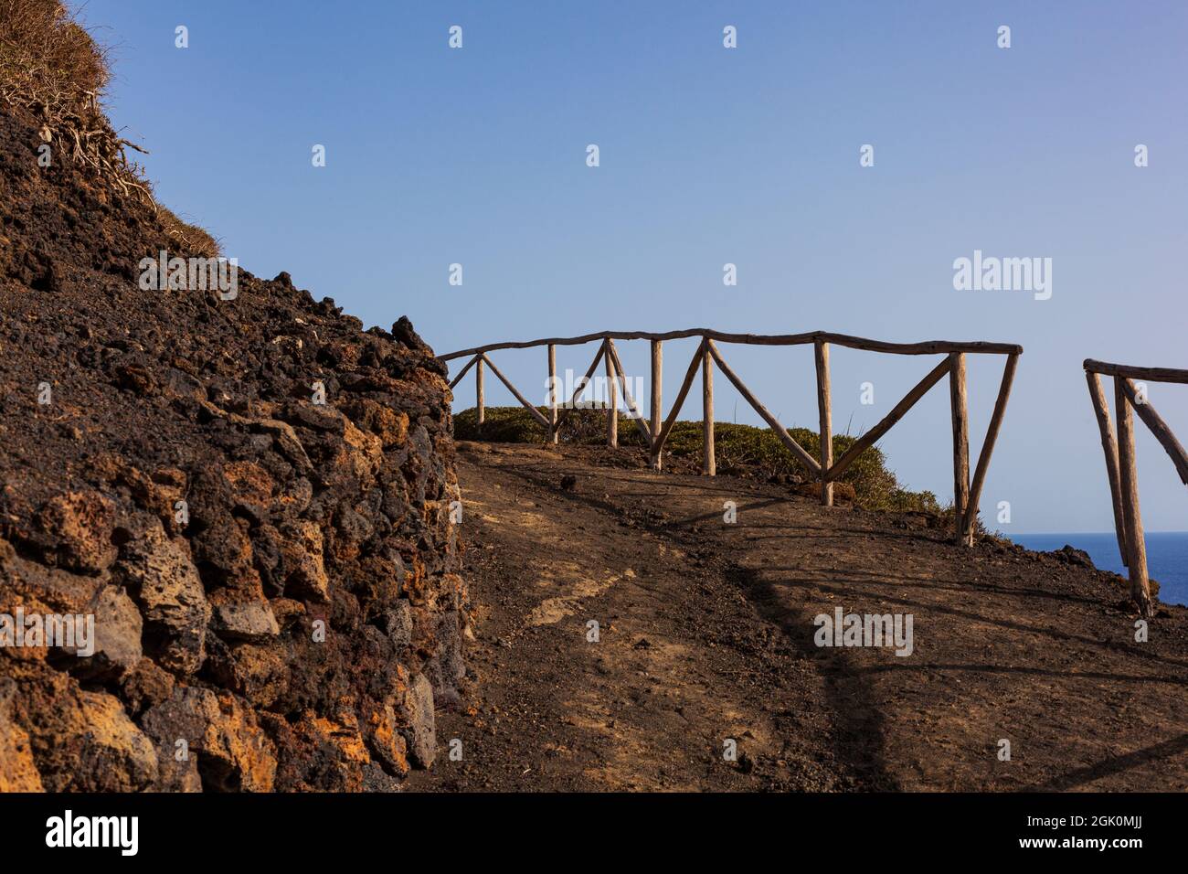 Path to the Volcano Monte Nero of Linosa. Characteristic country road ...