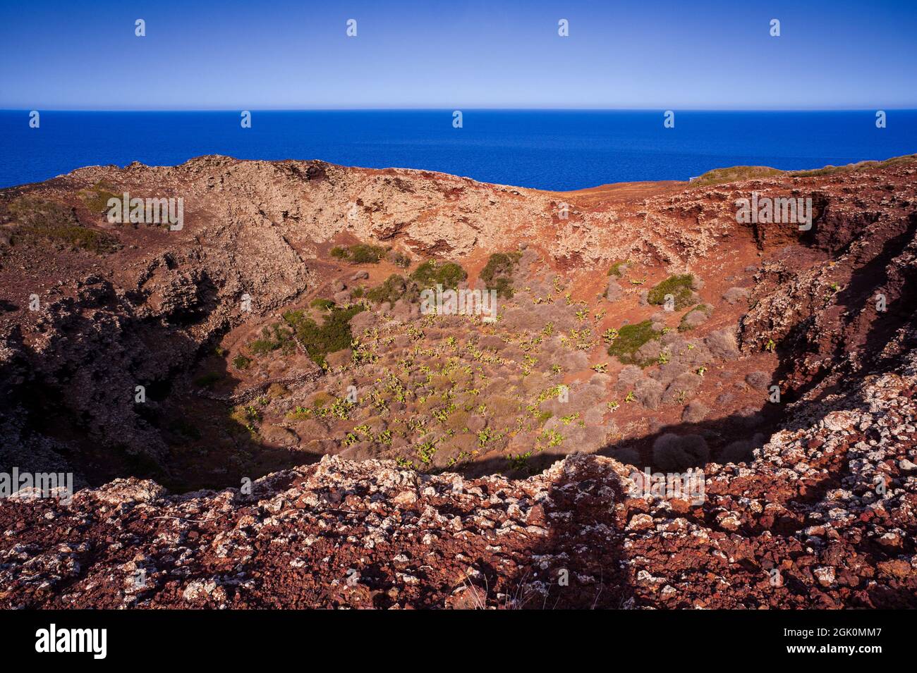 Sea view of Linosa sea on the top of the Volcano Monte Nero, Pelagie ...