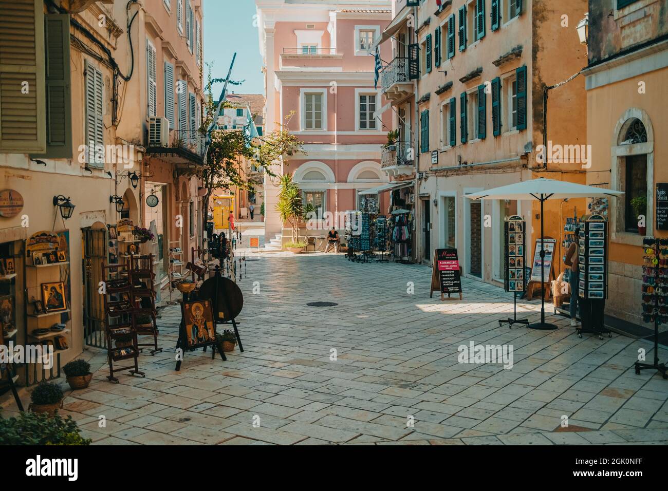 Corfu, Greece - September 2021. Beautiful cozy narrow street in old ...