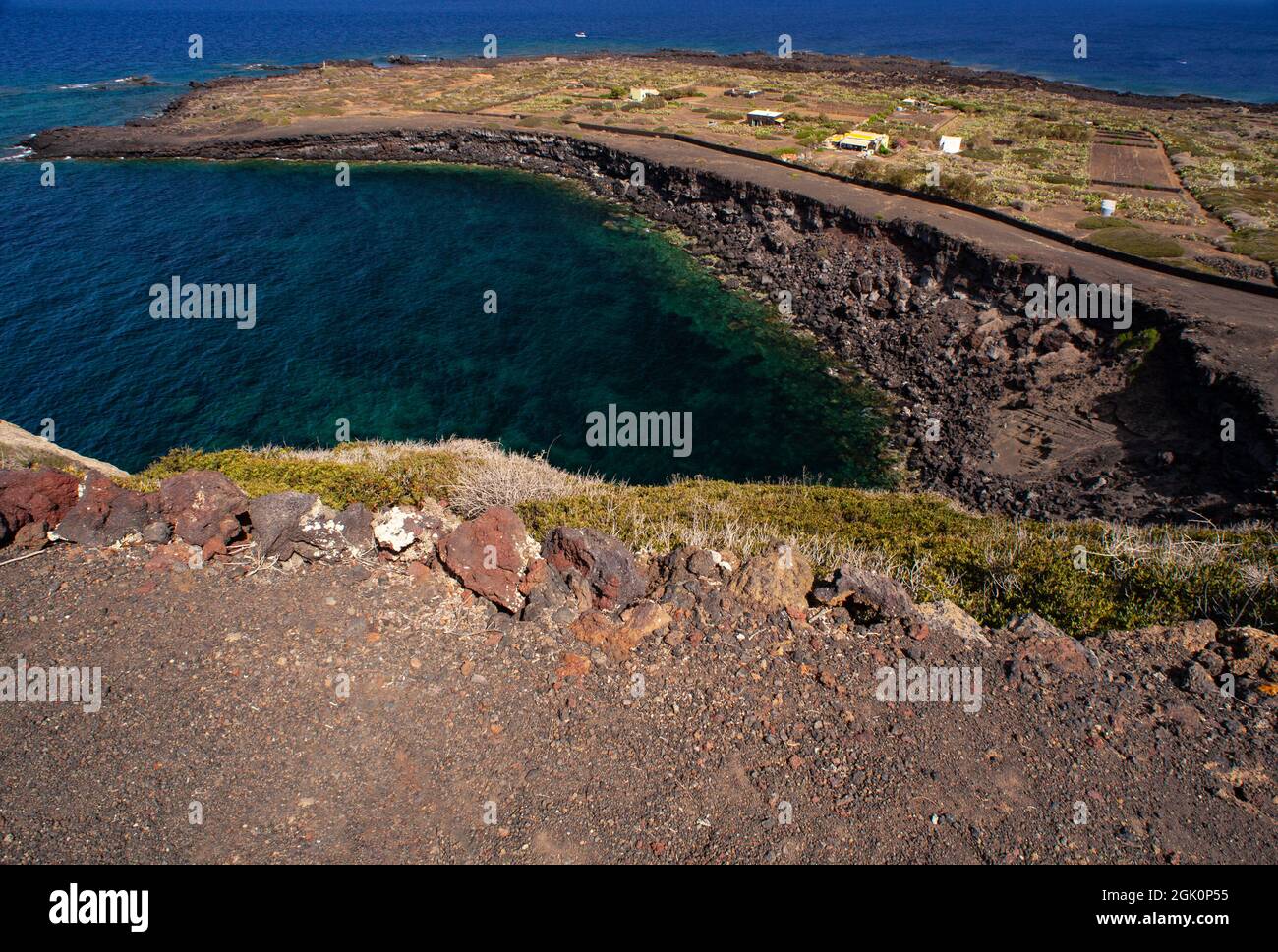 View of the scenic lava rock cliff in the Linosa island. Sicily Stock ...