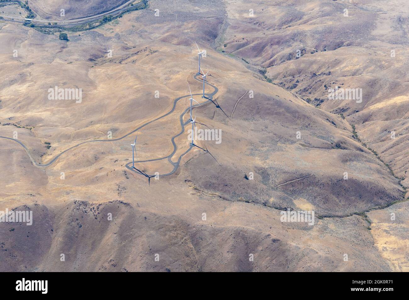 Aerial view of wind turbines near Huntington, Oregon, USA Stock Photo ...