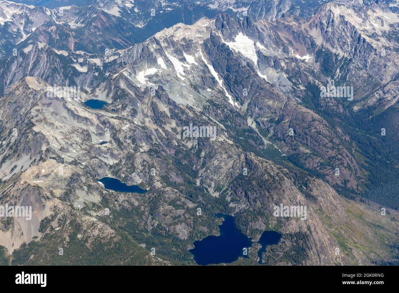 Aerial View of high alpine lakes in Cascade Mountains, Washington, USA ...