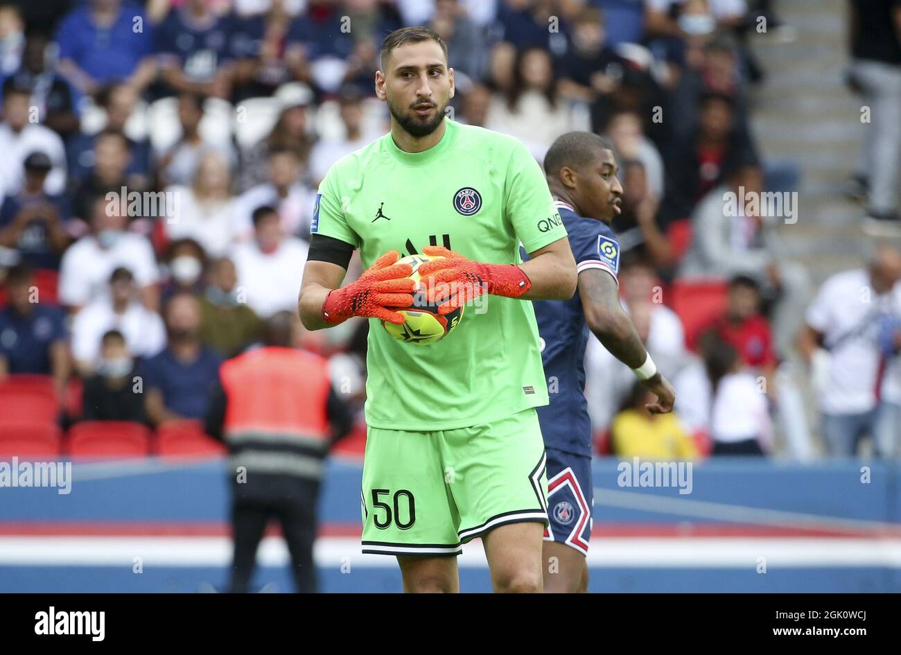 Goalkeeper of PSG Gianluigi Donnarumma during the French championship ...