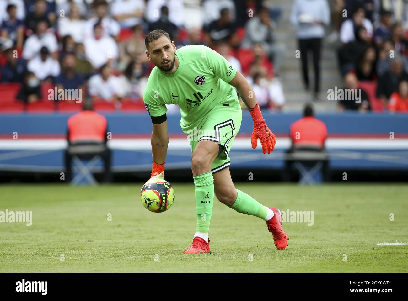 Goalkeeper of PSG Gianluigi Donnarumma during the French championship ...