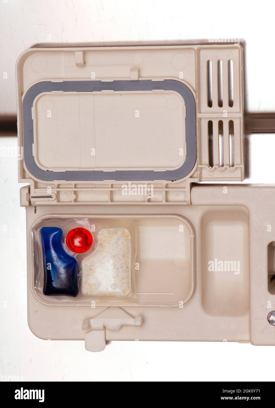 Dishwasher detergent inside home washing machine box utility Stock ...