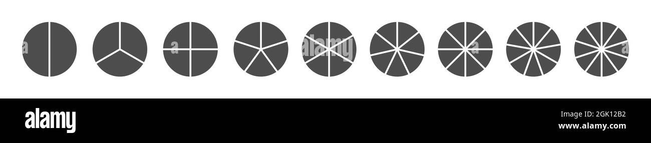 set of pie charts for 2,3,4,5,6,7,8,9,10 steps or sections. A template ...