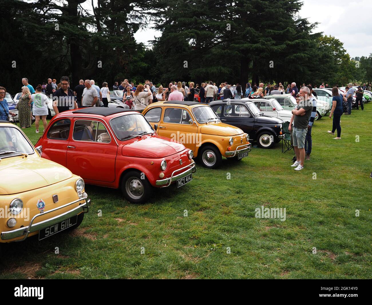 Line up of classic Fiat 500s at a classic car show in Northampton, UK ...