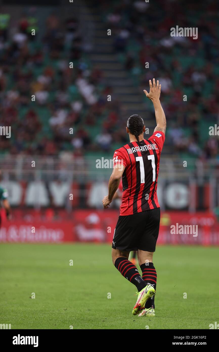 Zlatan Ibrahimovic of AC Milan celebrates after scoring a goal during ...