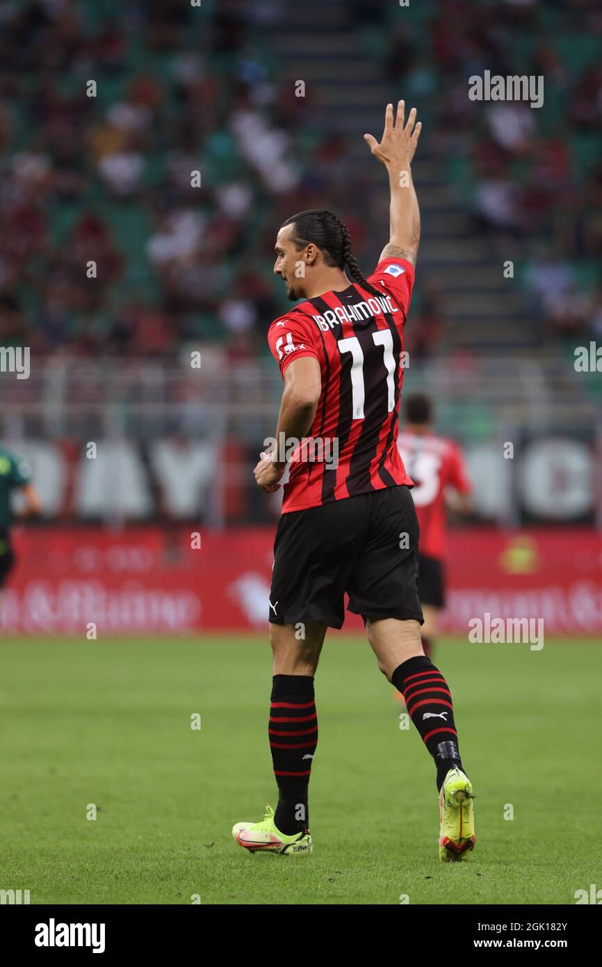 Zlatan Ibrahimovic of AC Milan celebrates after scoring a goal during ...