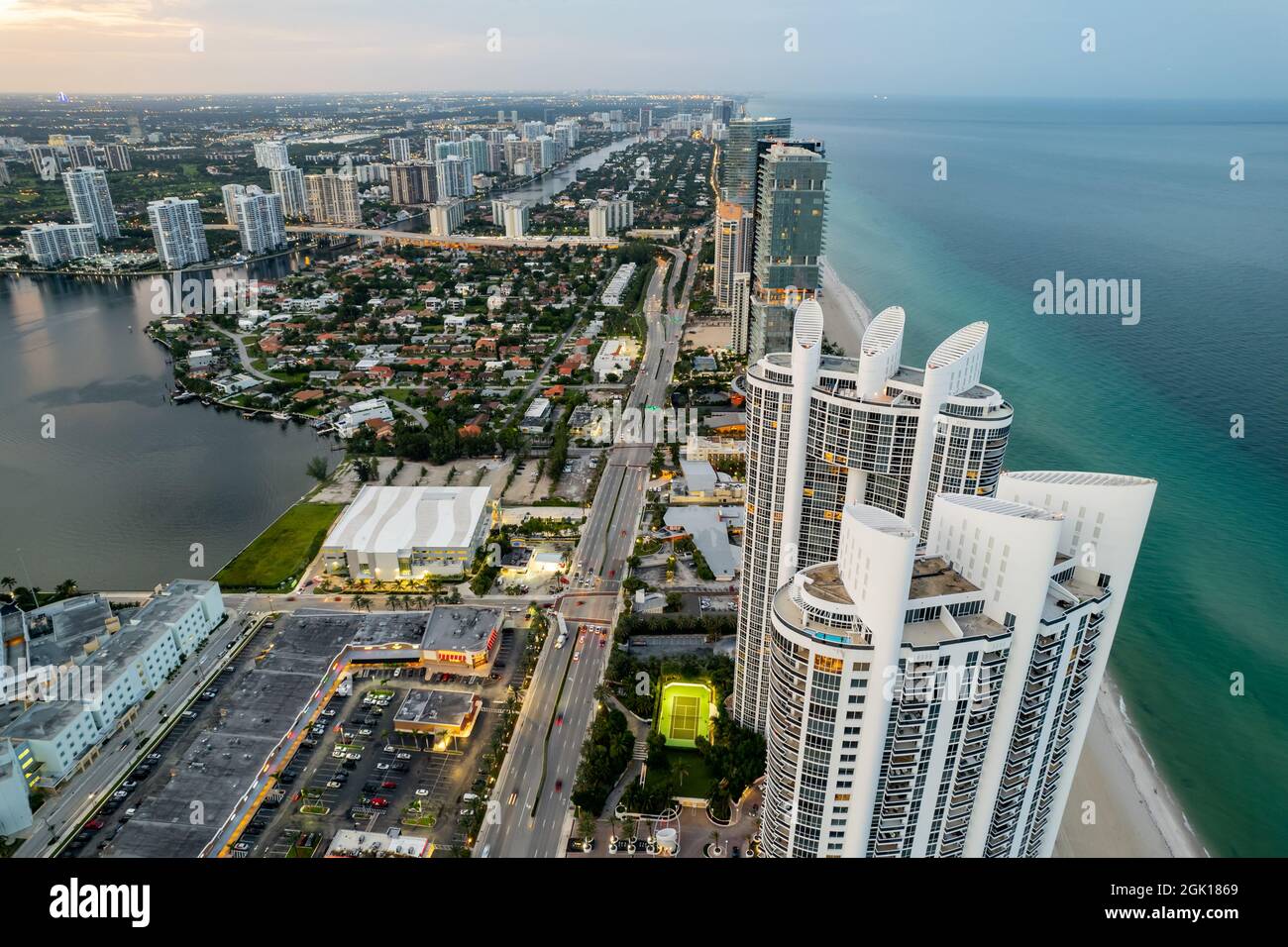 Aerial photo Sunny Isles Beach FL facing north Stock Photo - Alamy