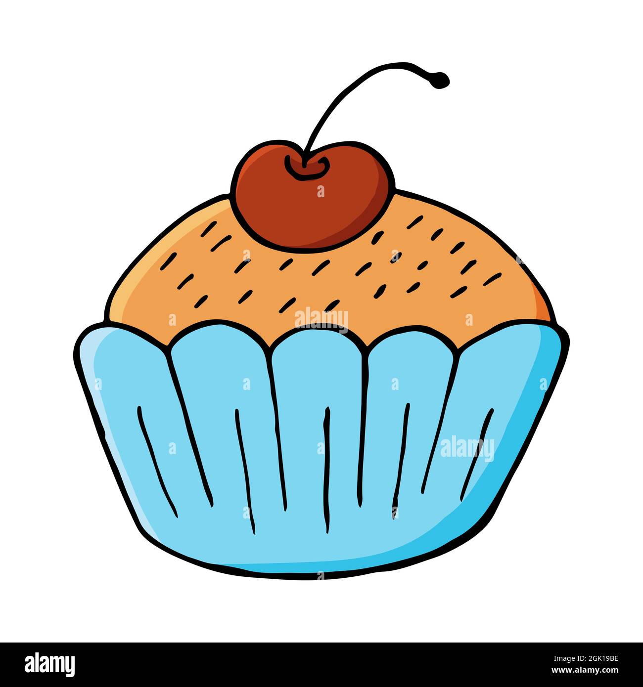 Cupcake icon with cherry, muffin in hand draw style. Vector ...