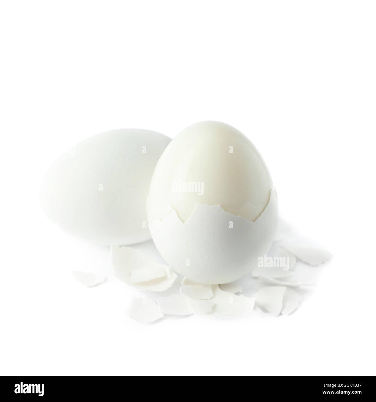 Hard boiled eggs in shell on white background. Nutrition concept Stock ...