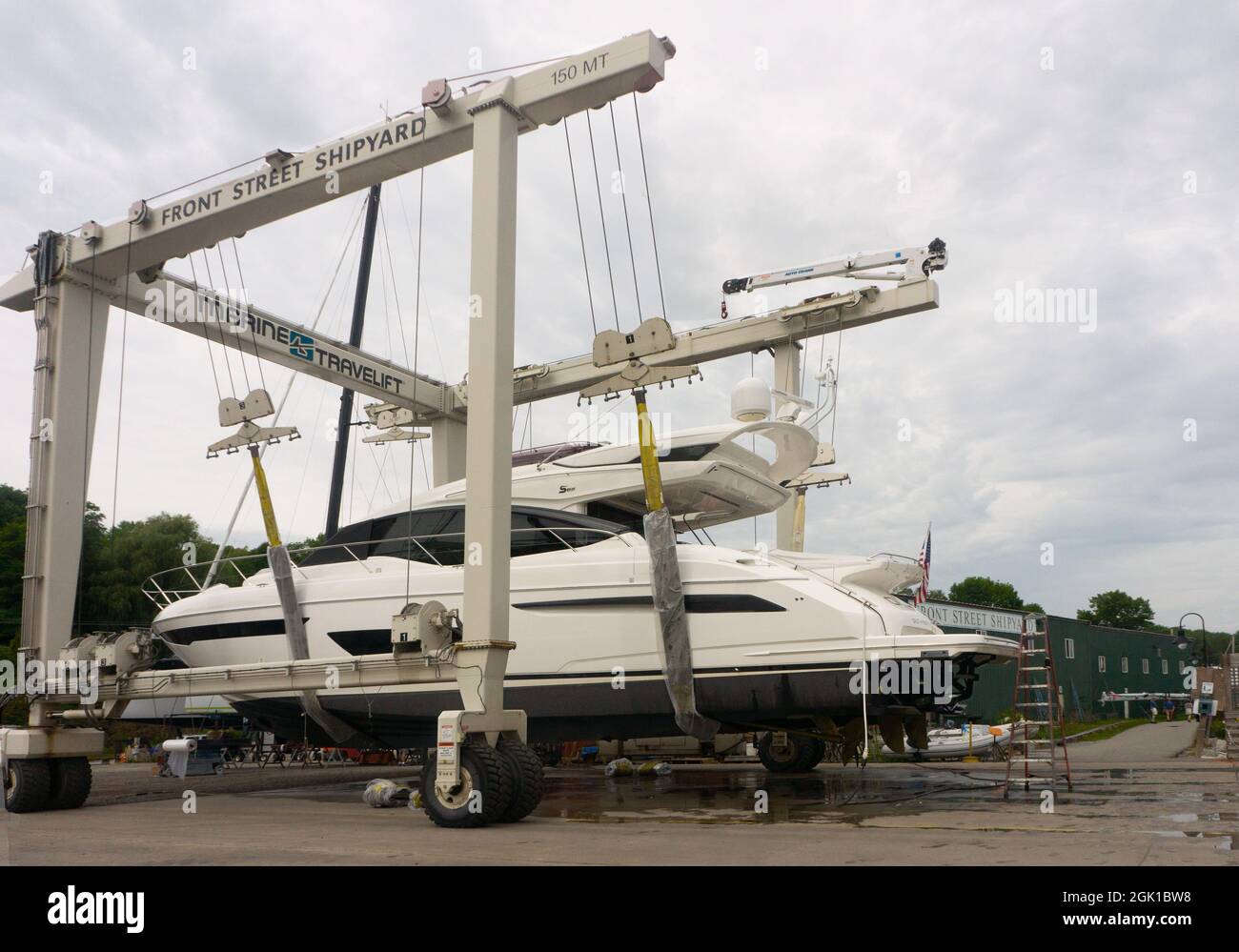 Servicing a yacht at Front St. shipyard in Belfast, Maine Stock Photo ...