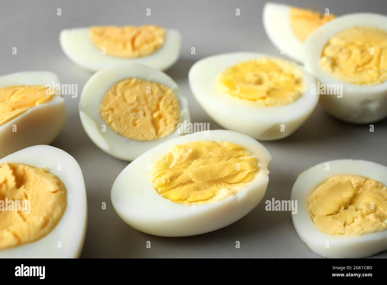 Sliced hard boiled eggs, closeup. Nutrition concept Stock Photo - Alamy