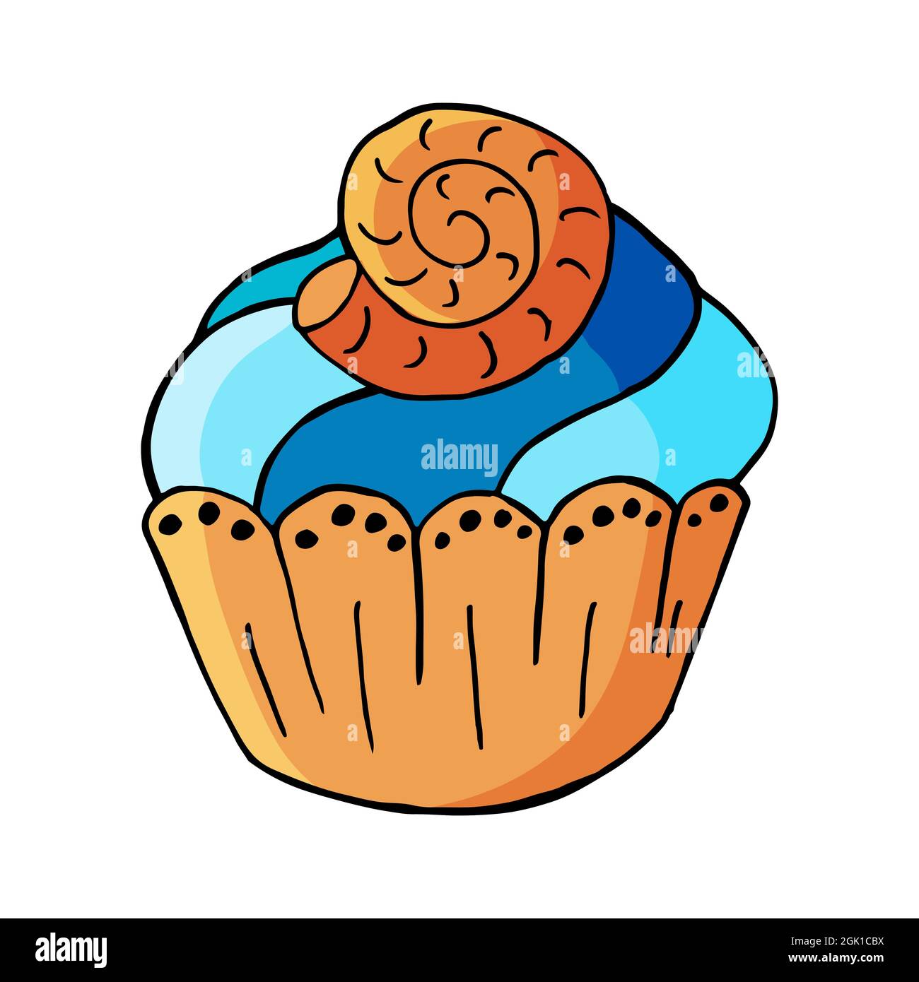 Cupcake icon with seashell, muffin in hand draw style. Vector ...